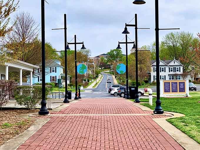 Leonardtown's brick walkway leads you forward like the yellow brick road, minus the flying monkeys thankfully.
