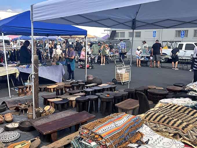 Wooden stools and vintage furniture line up like soldiers waiting for their next assignment in someone's perfect home.