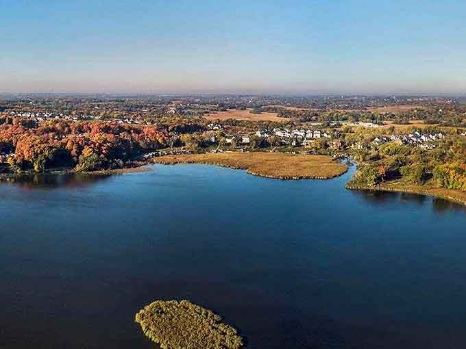 Sparkling lakes and fall foliage surround Minnetrista's neighborhoods in a scene straight from a postcard.