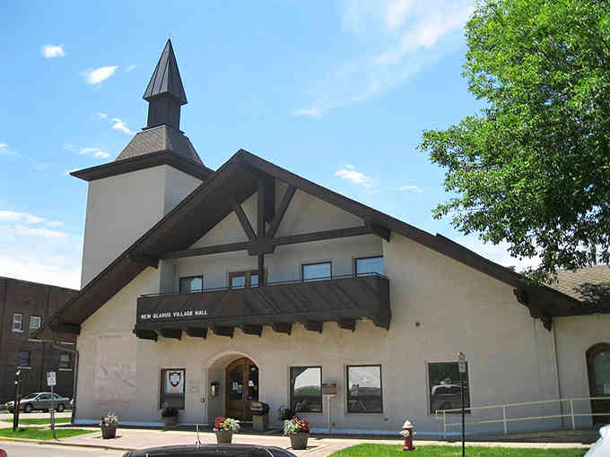 Alpine architecture brings Switzerland to the Midwest, complete with flower boxes and timber beams that would make Heidi feel right at home.
