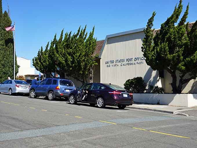 The post office stands proudly among mature trees where small-town services still matter to neighbors.