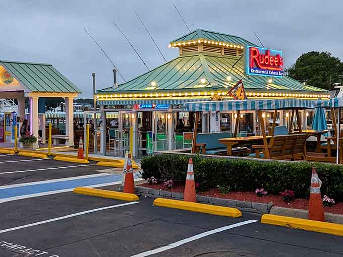 Those twinkling lights at dusk transform this colorful spot into a seafood lover's paradise worth celebrating.