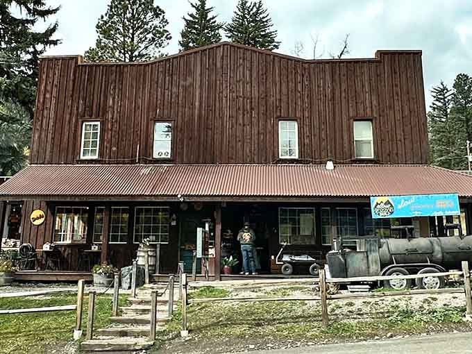This weathered building looks like it stepped straight out of a Western movie, smokers and all ready for action.