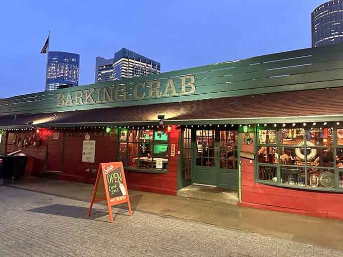 As twilight falls, this colorful waterfront shack lights up like a beacon calling all seafood lovers home to paradise.