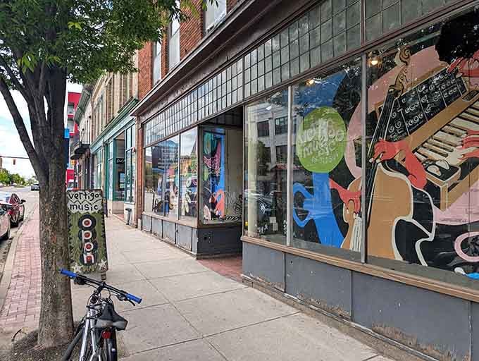 Those massive windows showcase vinyl treasures like a museum exhibit, except you can actually take these home.