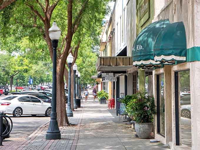 Tree-lined sidewalks invite leisurely strolls past shops where window shopping becomes an afternoon's delightful entertainment and exercise.