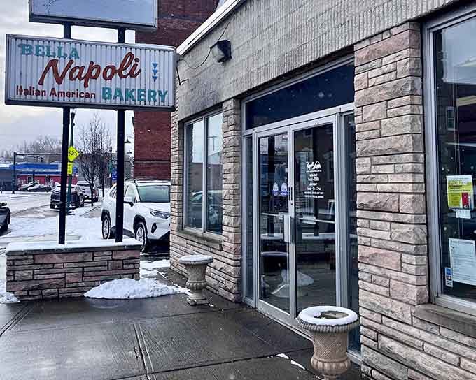 Winter or shine, those glass doors welcome you into a world where Italian tradition meets American donut shop charm perfectly.