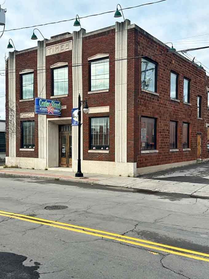 The classic brick facade and vintage neon give this corner spot the timeless appeal of a 1940s movie set.