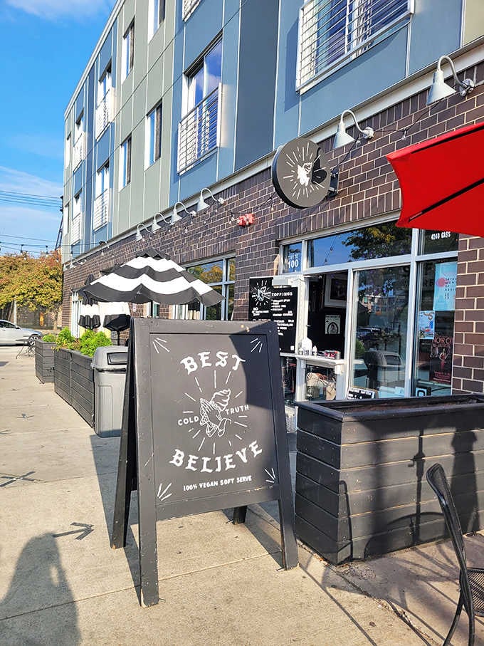 That sidewalk sign promising vegan soft serve proves innovation and indulgence can absolutely share the same cone together.