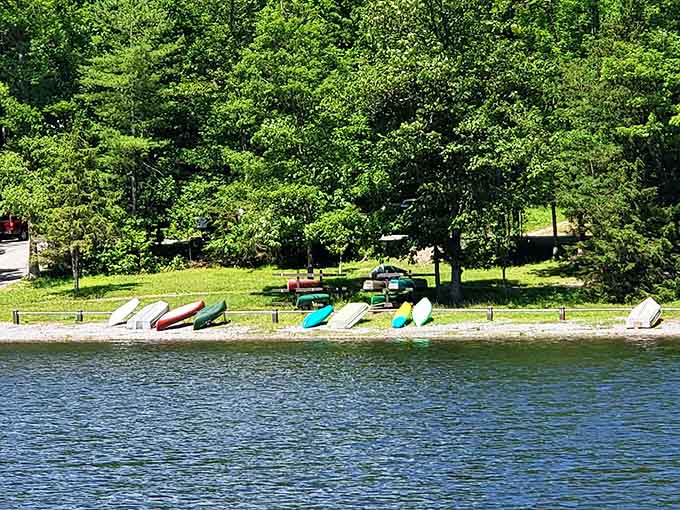 Those colorful kayaks and canoes lined up on shore are just waiting to help you explore every quiet cove.