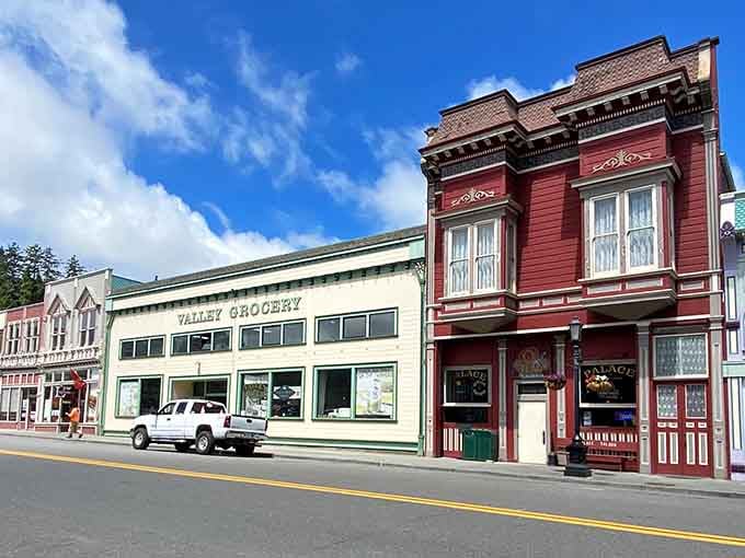 The Valley Grocery sign promises provisions in a town where shopping still means chatting with actual human beings.