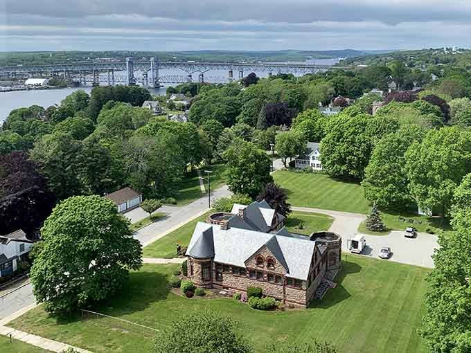 Lush green spaces and historic architecture blend seamlessly, creating a landscape that looks like a postcard come to life.