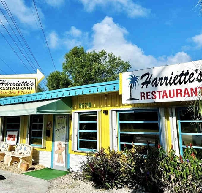 The retro color scheme and casual island architecture remind you that the best breakfast spots never take themselves too seriously.