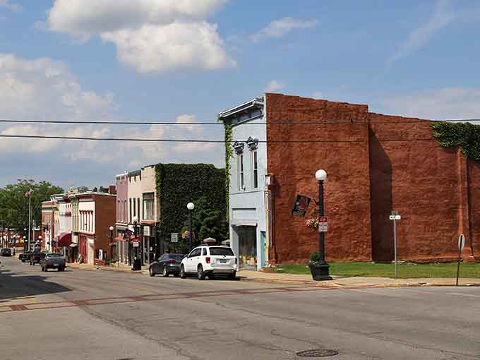 Ivy climbs the brick walls here like nature's way of giving these old buildings a gentle hug.