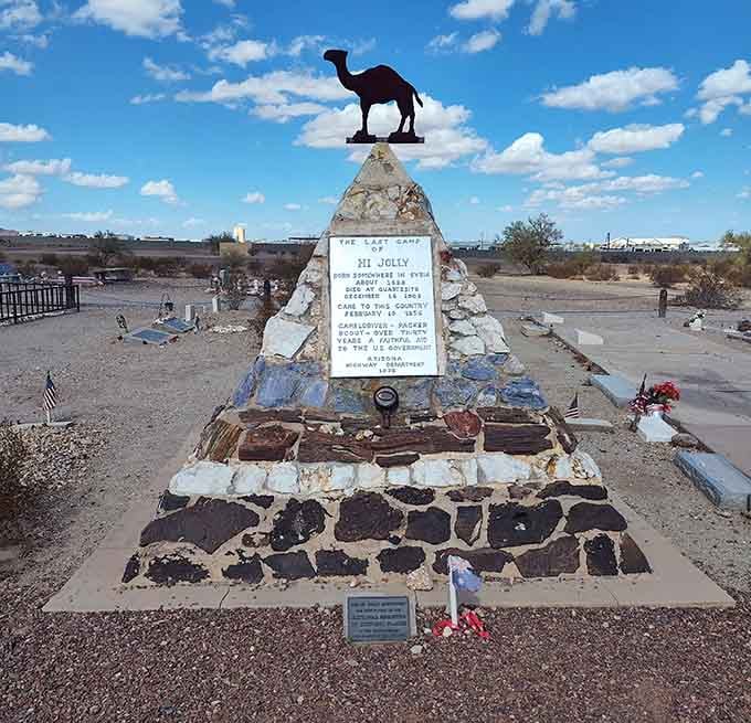 The weathered stones and that proud camel silhouette honor a wild chapter when camels actually roamed Arizona's landscape.