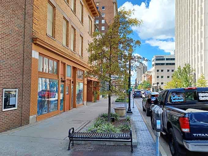 Where old meets new, historic buildings stand confidently beside modern towers in this perfectly balanced urban landscape.