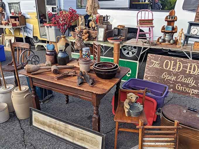 This charming display looks like your grandmother's attic exploded in the most wonderful way imaginable, doesn't it?