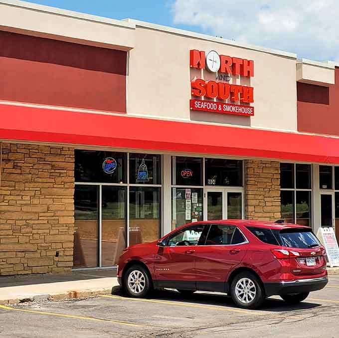 The bold red awning stands out like a dinner bell, calling seafood lovers to this strip-mall treasure.