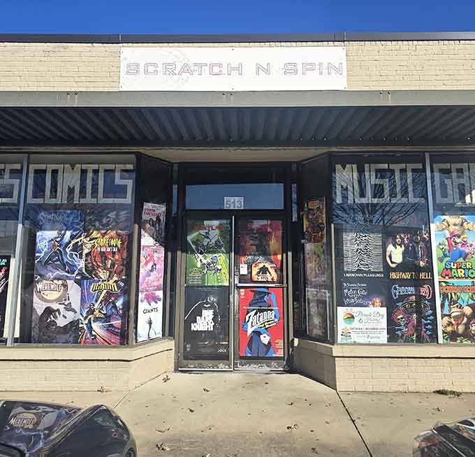 The storefront's retro vibe promises serious vinyl finds inside&mdash;this is where collectors become treasure hunters every single visit.