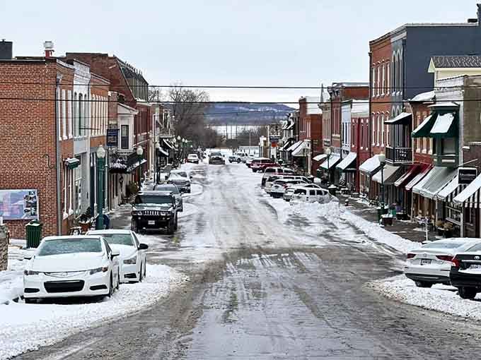 Winter transforms this main street into a Currier and Ives print, minus the horse-drawn sleighs but keeping all the charm.