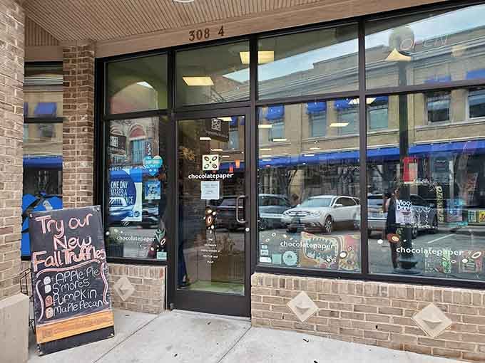 Those big storefront windows let natural light illuminate the chocolate treasures waiting inside for lucky visitors.