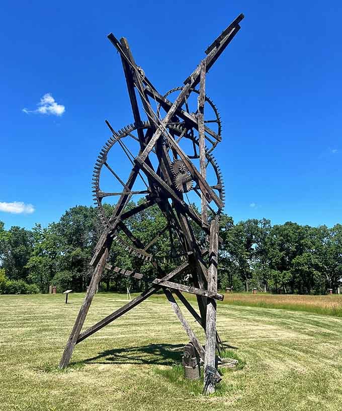 Weathered wood and gears combine to create something that looks like steampunk met a forest and they became friends.