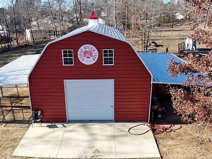 Redbird Willow Farm's barn stands ready, a testament to rural Alabama life done right and done beautifully.