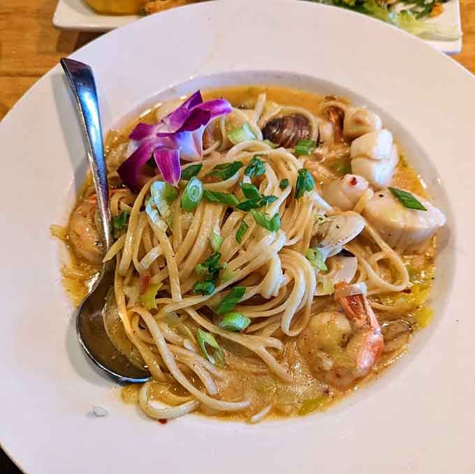 Seafood linguine loaded with shrimp and scallops makes you forget you're in Michigan, not some coastal Italian paradise.