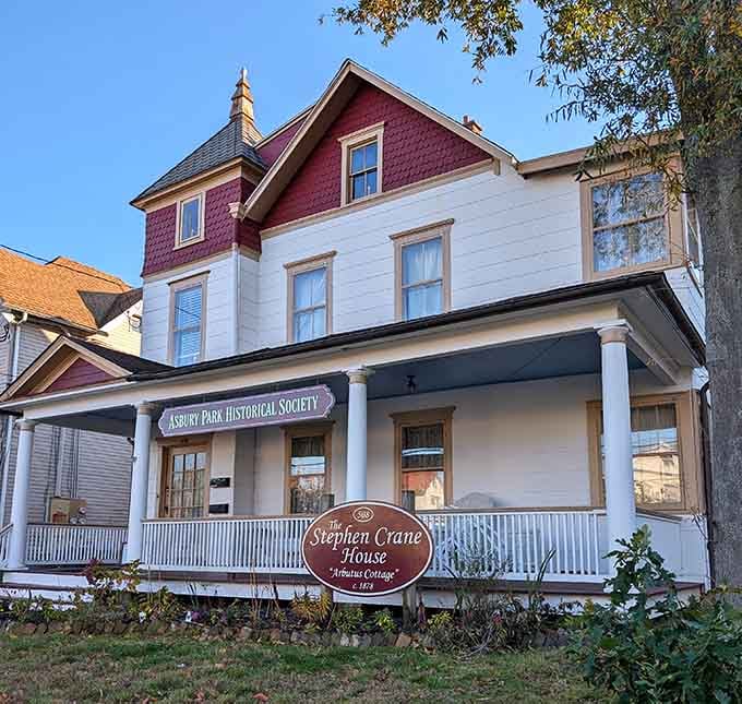 The Stephen Crane House stands proud in purple and white, preserving literary history one Victorian detail at a time.