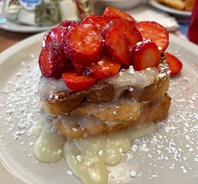 Stuffed French toast piled high with strawberries and apples, because sometimes more really is more, isn't it?