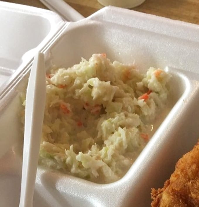 Coleslaw so fresh it makes you forget you're eating it in a convenience store next to the lottery tickets.