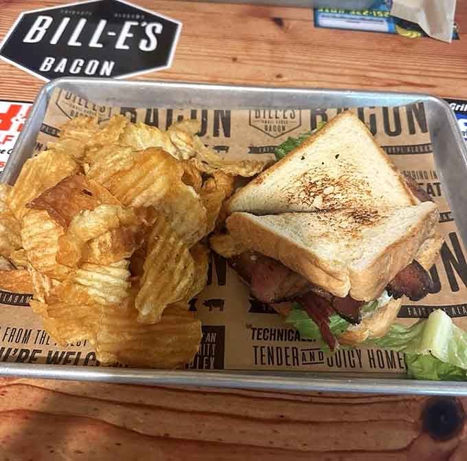 Classic BLT perfection paired with house-made chips that crunch louder than your grandmother's favorite game show on TV.