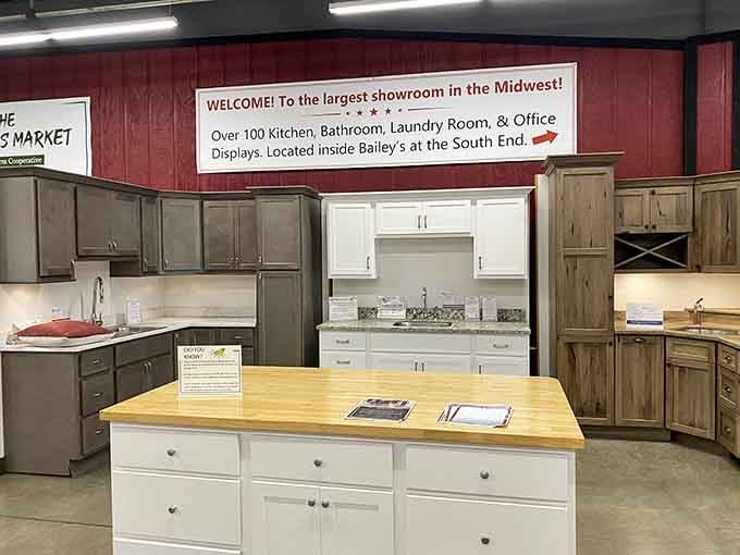 Over 100 kitchen and bathroom displays transform cabinet shopping from overwhelming chore into an actually enjoyable browsing experience.