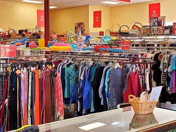 Racks stretching into the distance hold enough wardrobe possibilities to outfit an entire neighborhood in style.