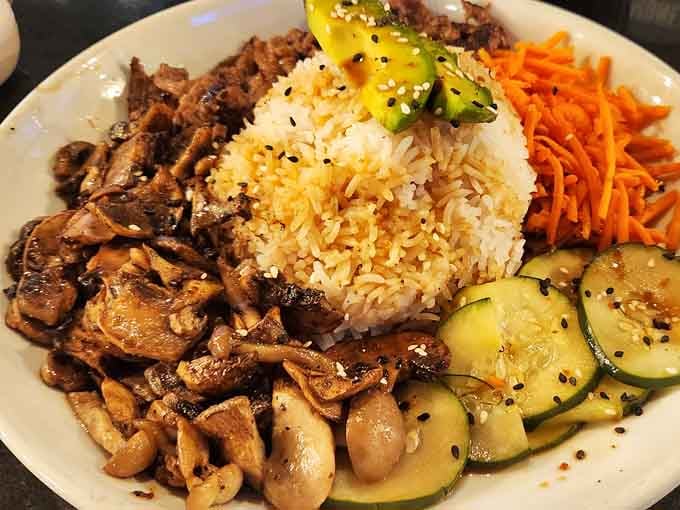 The bibimbap brings Korean flavors to your gaming table, beautifully plated and surprisingly authentic for a venue.