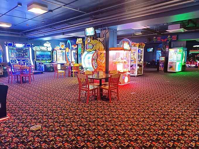 Classic arcade games provide the perfect rainy-day backup plan, though let's be honest, you're already indoors and dry.