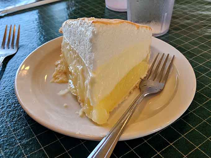 Lemon meringue standing tall and proud, those peaks reaching skyward like delicious edible architecture at its finest.