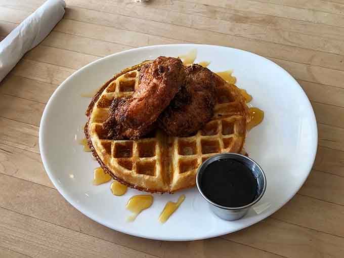 Chicken and waffles done right, where crispy meets fluffy in the most delicious marriage imaginable.