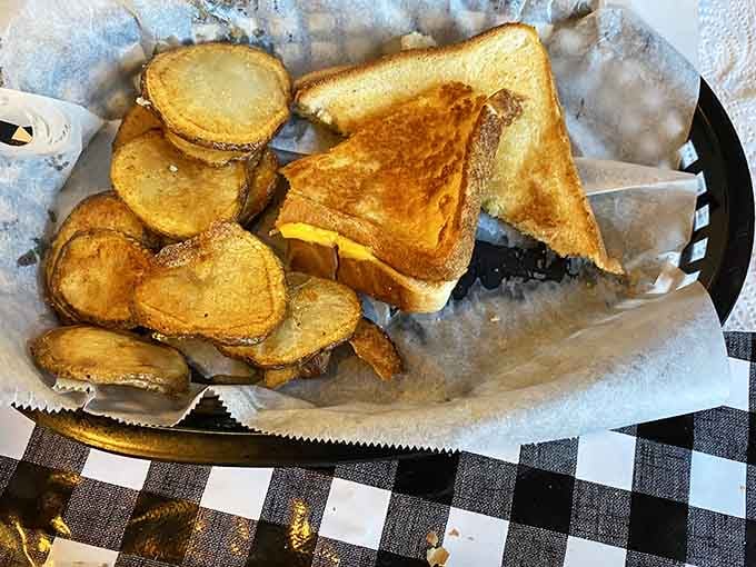Even the grilled cheese gets elevated here, paired with golden chips that could make anyone reconsider their order.