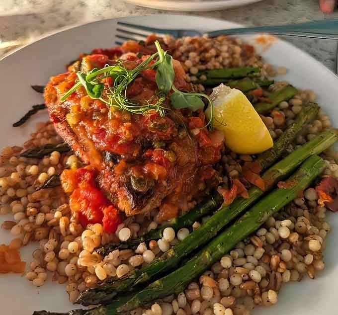 Mahi mahi plated like edible art, because your dinner should look as good as it tastes, obviously.