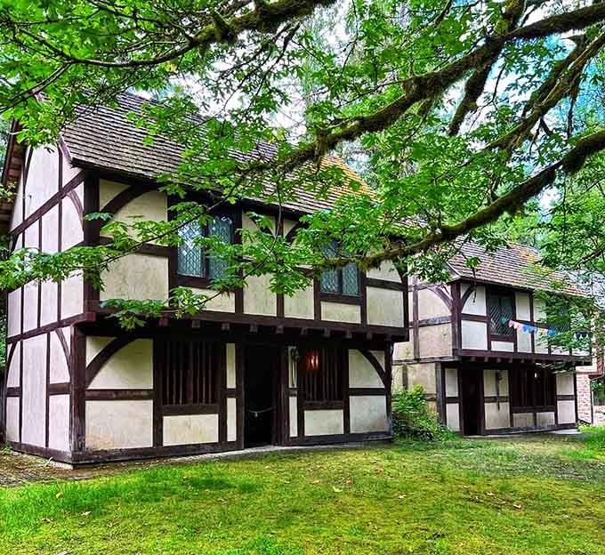 Tudor-style architecture that transports you straight to medieval times without the plague or questionable hygiene practices, thankfully.