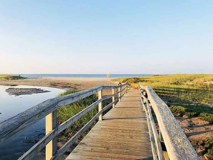 This boardwalk to the beach is basically a runway to paradise, except everyone's wearing flip-flops instead of Prada.
