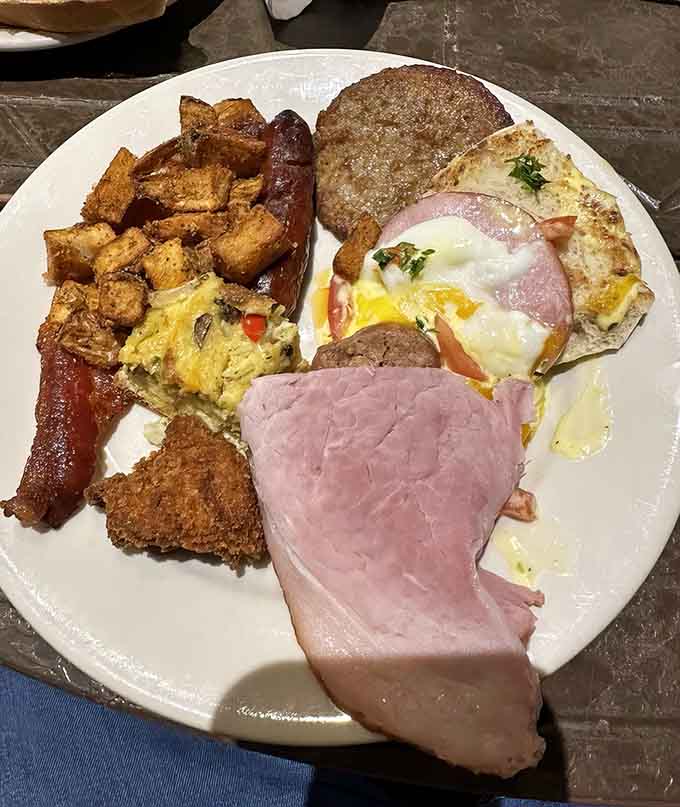 That generous slice of ham could feed a small village, and we're not complaining one bit about it.