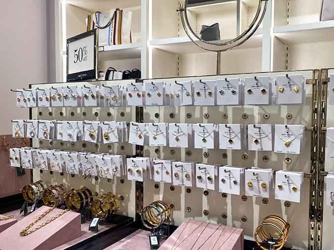 Jewelry displays arranged so temptingly that even costume pieces start looking like investment-worthy treasures worth serious consideration.