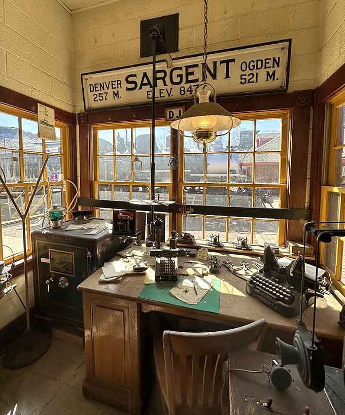 The vintage telegraph office where messages once connected distant towns across the rugged Colorado landscape.
