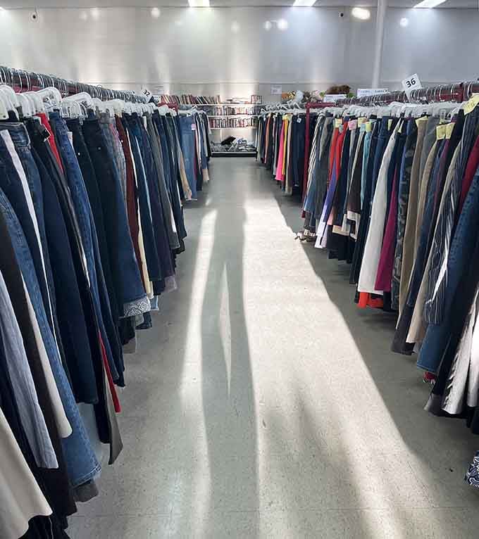 Organized by size and neatly hung, finding the perfect pair of jeans here beats department store chaos.