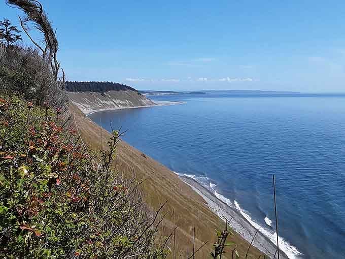 Dramatic bluffs meet endless blue water in the kind of vista that stops conversations mid-sentence every single time.