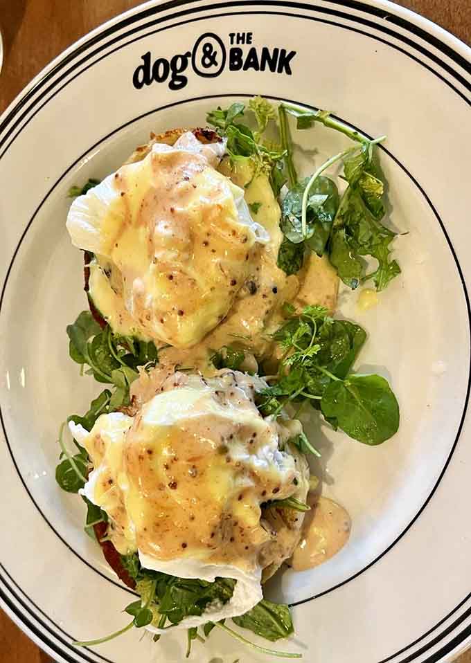 Crab Benedict draped in hollandaise so luxurious, it makes regular eggs Benedict look like they're not even trying.