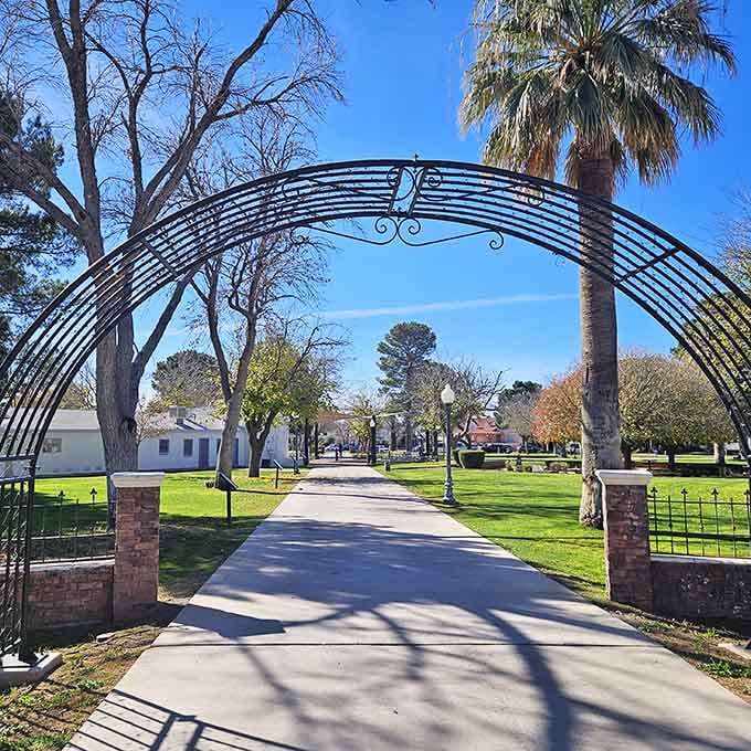 Castro Park's arched entrance welcomes you to green space where community still gathers without admission fees.