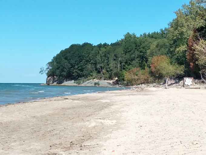 Wright Park Beach stretches along Lake Erie with sand, trees, and the kind of peace money can't buy.